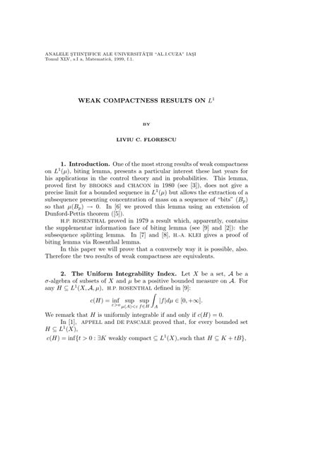 Pdf Weak Compactness Results In L1