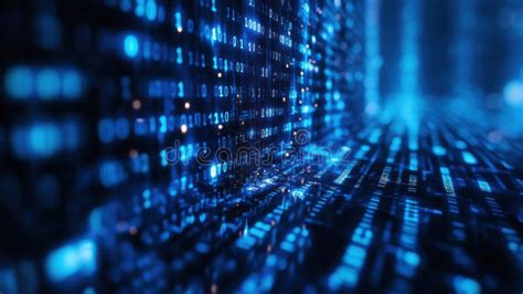 Blue Digital Binary Code Flow Data Stream Futuristic Technology Screen With Numbers Computer