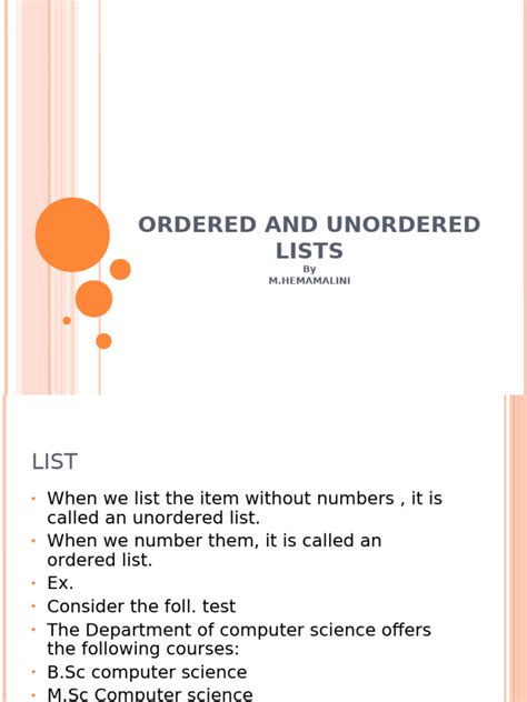 Ordered And Unordered Lists Pdf