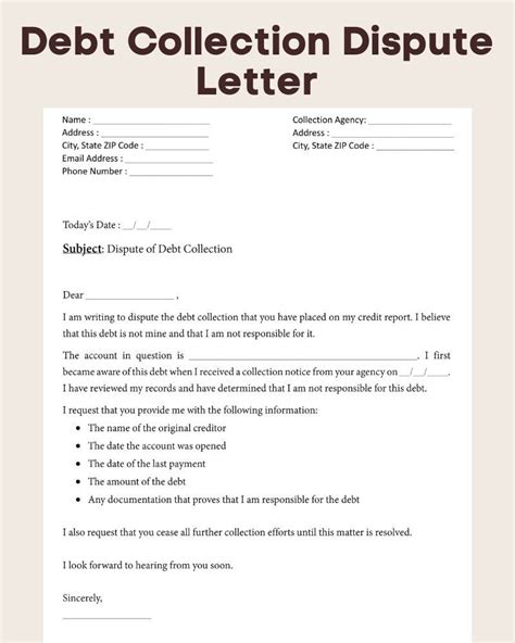 Professional Debt Collection Dispute Letter Template Etsy