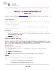 STATS 2B03 Statistical Methods For Science Fall Term Course Hero