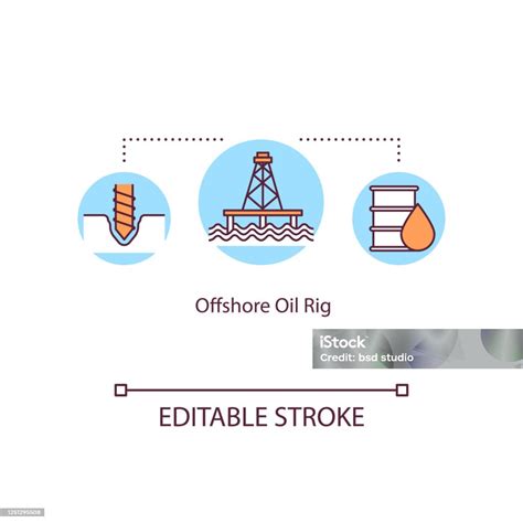 해양 석유 굴착 장치 개념 아이콘 석유를 위해 바다에서 시추 해양 구조는 연료 아이디어 얇은 선 그림을 추출합니다 벡터 절연 윤곽선 Rgb 색상 도면 편집 가능한 스트로크
