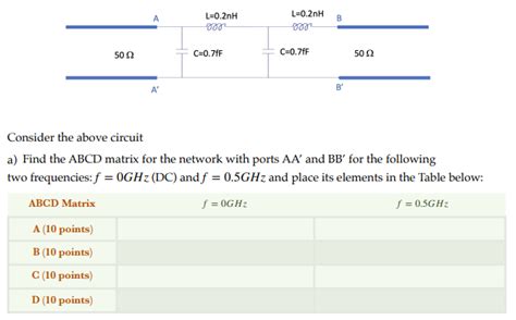 Solved Consider The Above Circuit A Find The ABCD Matrix Chegg