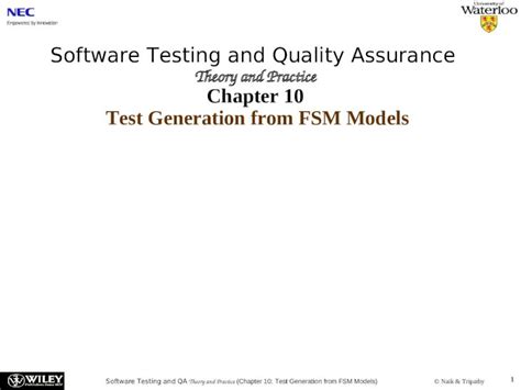 ppt software testing and qa theory and practice chapter 10 test generation from fsm models