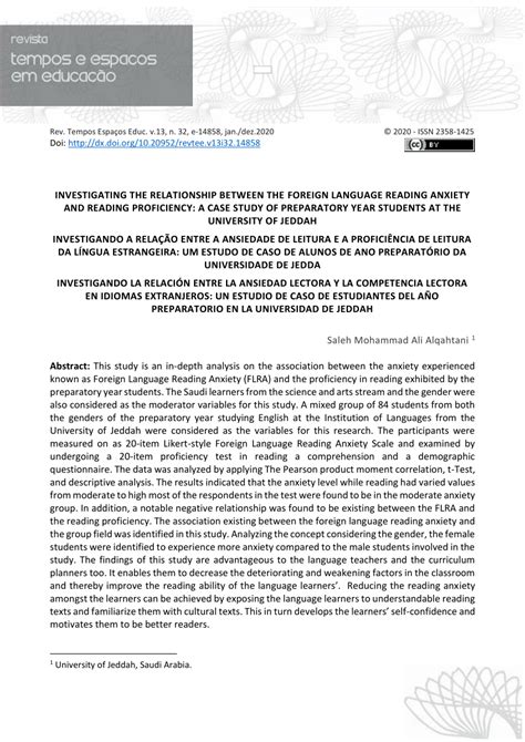 Pdf Investigating The Relationship Between The Foreign Language Reading Anxiety And Reading