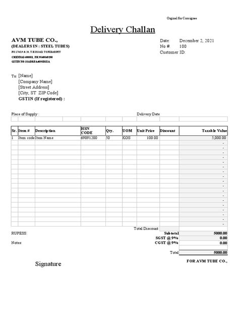 Delivery Challan Format Excel Pdf