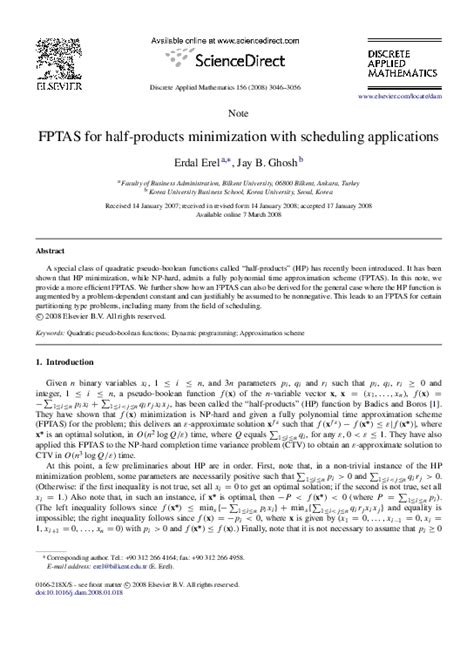 Pdf Fptas For Half Products Minimization With Scheduling Applications