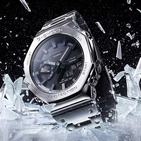 Casio 卡西歐 G Shock 八角 全金屬版 太陽能藍芽連線雙顯手錶 雙11送禮首選 銀 Gm B2100d 1a G Shock