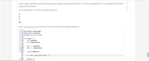 Solved Given Integer Variables Seedval And Sidesinput