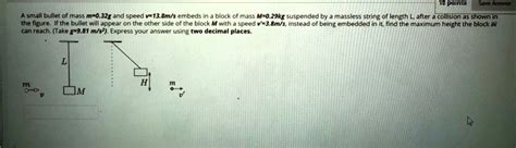 SOLVED A Small Bullet Of Mass M 0 32g And Speed V 13 8m S Embeds In A