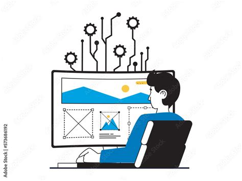 Web Development Concept With Character Situation Man Developer Working With Program Languages