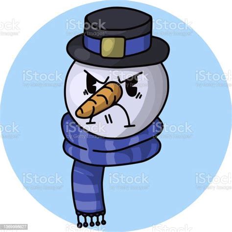 파란색 스카프와 모자를 쓴 만화 캐릭터 화가 난 기분 원 배지의 벡터 일러스트레이션 12월에 대한 스톡 벡터 아트 및 기타 이미지 12월 겨울 계절 Istock