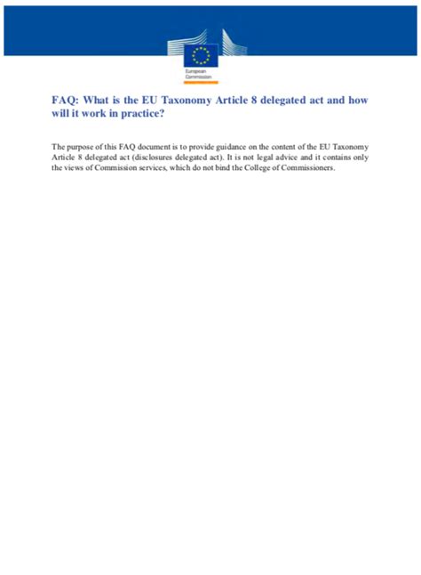 Frequently Asked Questions What Is The Eu Taxonomy Article 8 Delegated Act And How Will It Work