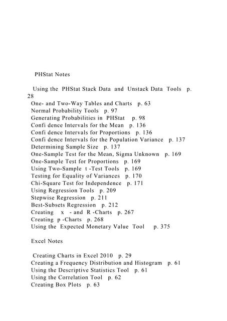 Phstat Notes Using The Phstat Stack Data And Docx Business