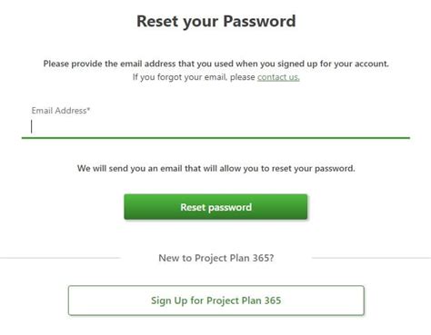 Forgot Password Project Plan 365
