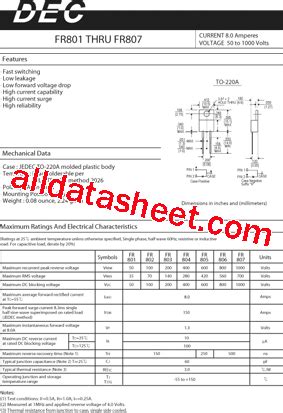 FR801 Datasheet(PDF) - DAESAN ELECTRONIC CORP.