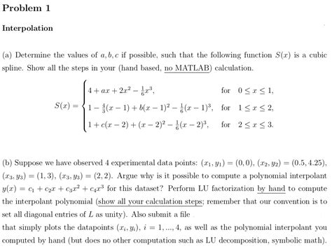Solved Problem Interpolation A Determine The Values Of Chegg