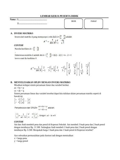 Lkpd Invers Matriks Pdf