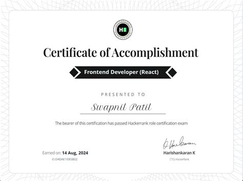 Swapnil Patil On Linkedin React Certification Webdevelopment Hackerrank Javascript Node