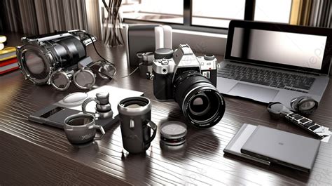 현대 사진가의 집에 있는 작업 공간 개념을 매혹적인 3d 렌더링으로 구현 작업 3d 배경 직장 배경 영업소 배경 이미지 Hd 작업 3d 직장 영업소 배경 사진