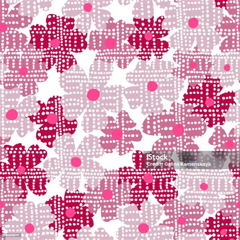 점선 체크 무늬 스타일의 표면 패턴에 매끄러운 꽃 싹 실루엣 목초지 데이지 실루엣이 돋보입니다 트렌디 한 플랫 그리드 장식 0명에 대한 스톡 벡터 아트 및 기타 이미지