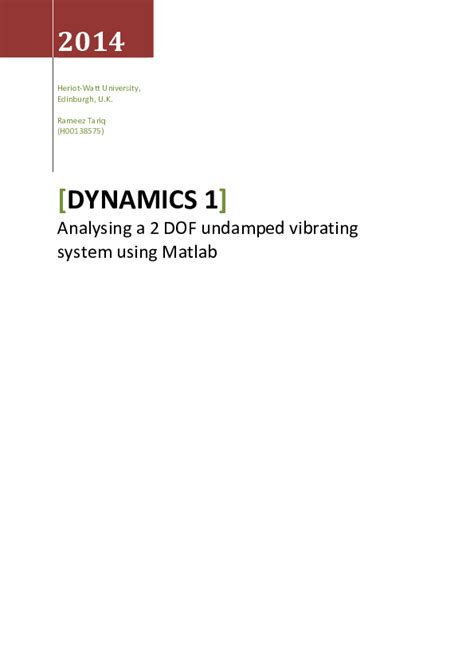 Pdf Analysing A 2 Dof Undamped Vibrating System Using Matlab