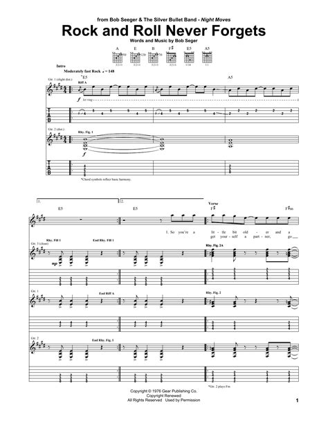 Rock And Roll Never Forgets By Bob Seger Guitar Tab Guitar Instructor