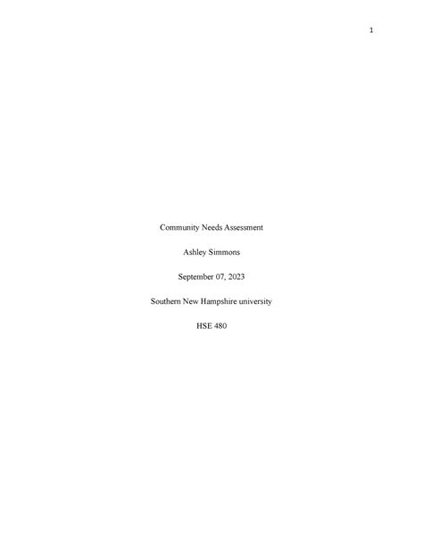 Capstone Milestone One Community Needs Assessment Ashley Simmons September 07 2023 Southern