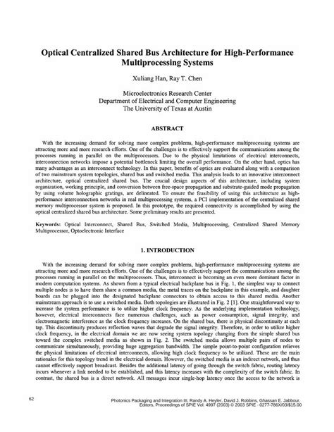 Pdf Optical Centralized Shared Bus Architecture For High Performance Multiprocessing Chen
