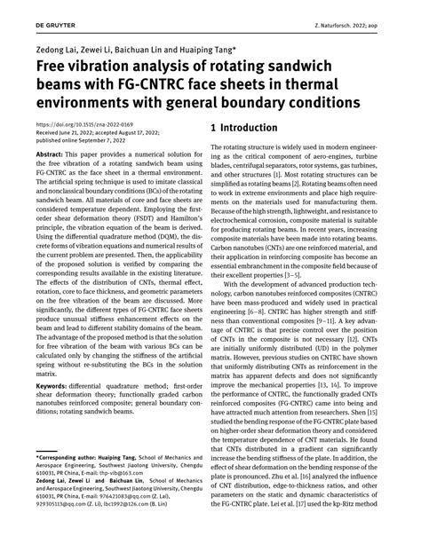 Pdf Free Vibration Analysis Of Rotating Sandwich Beams With Fg Cntrc Face Sheets In Thermal