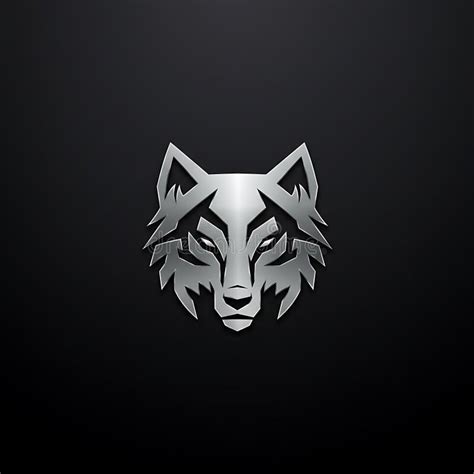 stylized metallic wolf head emblem on a dark background the design