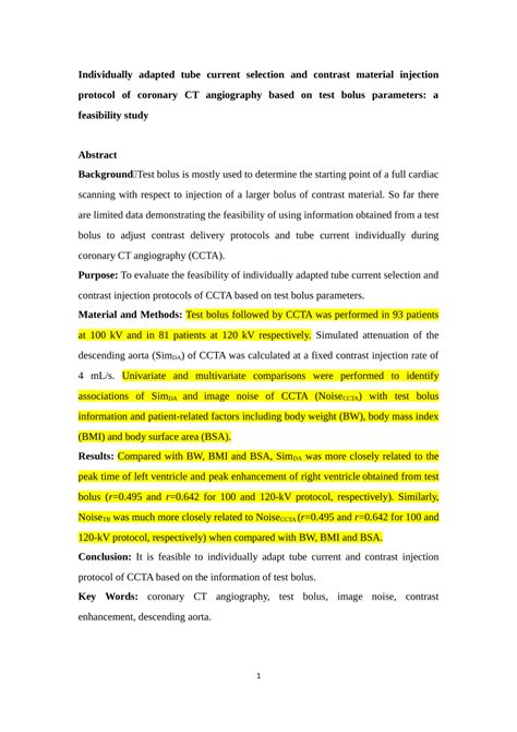 Pdf Individually Adapted Tube Current Selection And Contrast Medium Injection Protocol Of