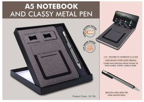 Imported Grey Gray Notebook T Set Multifunction Notebook With Classy Metal Pen Packaging