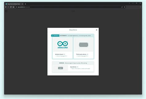 Arduino Cloud Setup Device Pop Up Window