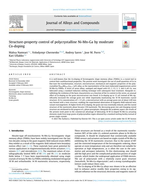 Pdf Structure Property Control Of Polycrystalline Ni Mn Ga By Moderate Co Doping