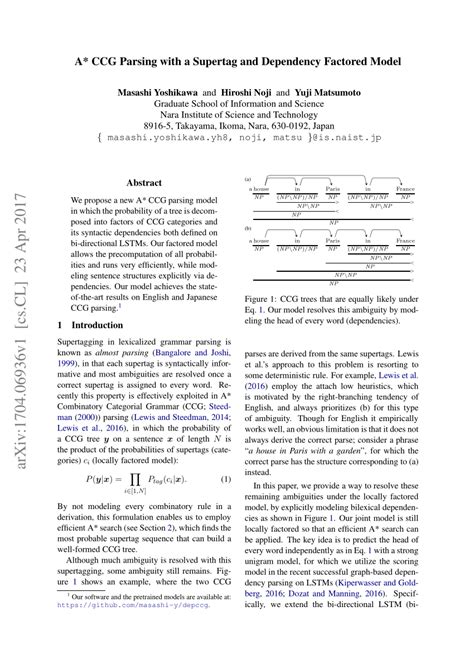 Pdf A Ccg Parsing With A Supertag And Dependency Factored Model