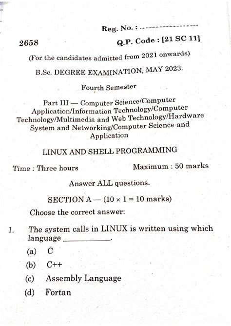 Linux Qp Very Important Reg No 2658 Q Code Sc For The Candidates Admitted From 2021