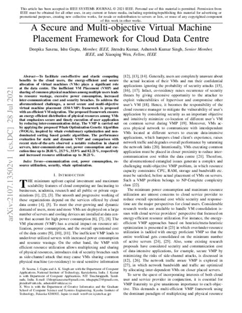 Pdf A Secure And Multiobjective Virtual Machine Placement Framework For Cloud Data Center