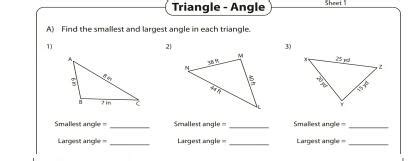 Triangle Angle Sheet A Find The Smallest And Largest Angle In Each Triangle