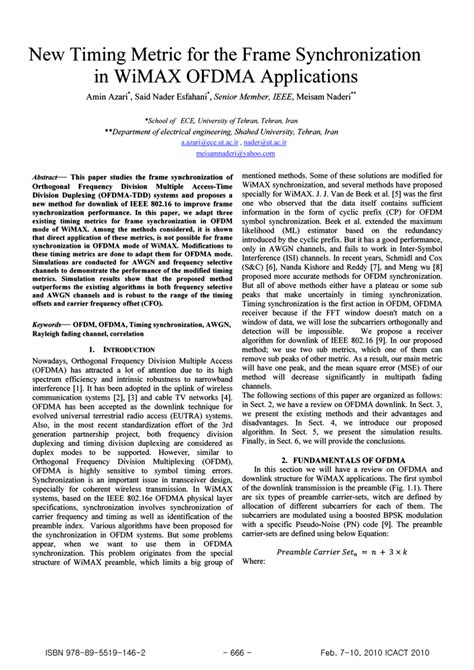 Pdf New Timing Metric For The Frame Synchronization In Wimax Ofdma Applications