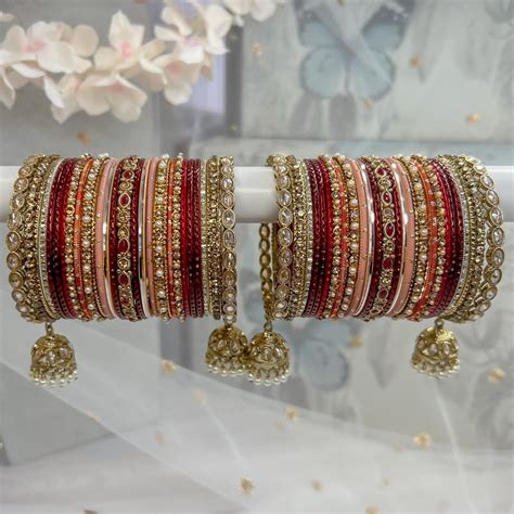 Luxury Lucie Bangle Stack Maroon Multishade Bridal Bangles Stacked