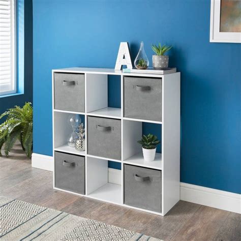 Simply 9 Cube Shelving Unit And Baskets White Cube Shelving Unit