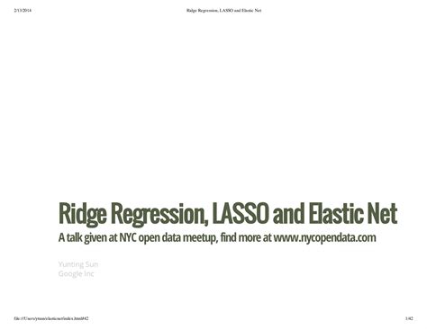 Ridge Regression Lasso And Elastic Net PDF Physics Science