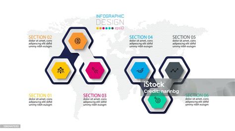 육각형 모양은 구조를 보여주고 프로세스를 설명하고 마케팅 비즈니스 또는 광고에 대한 결과와 아이디어를 제시합니다 벡터 인포