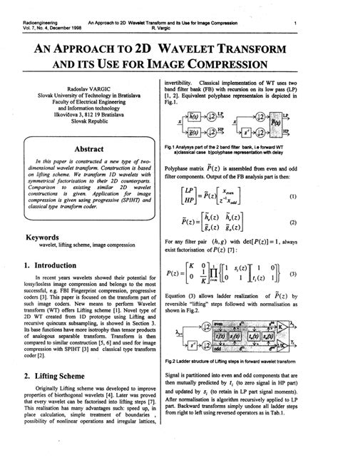 Pdf An Approach To 2d Wavelet Transform And Its Use For Image Compression