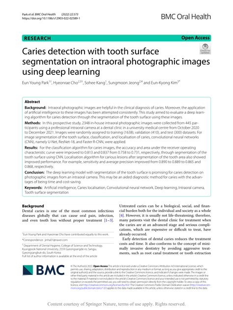 Pdf Caries Detection With Tooth Surface Segmentation On Intraoral Photographic Images Using