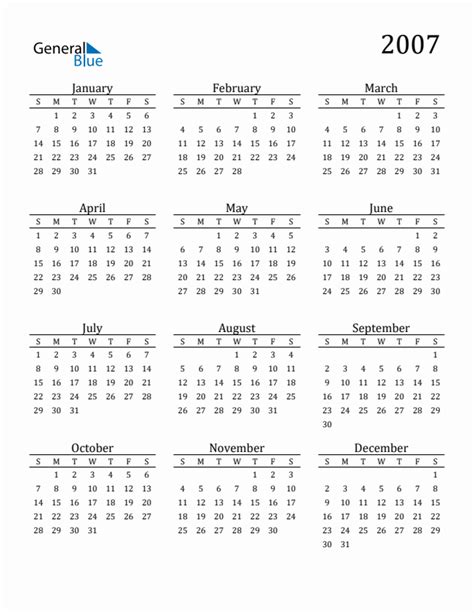 2007 Full Year Calendar