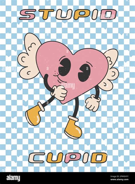 Stupid Cupid Bright Groovy Posters 70s Retro Vintage Prints With Grunge Texture Card For