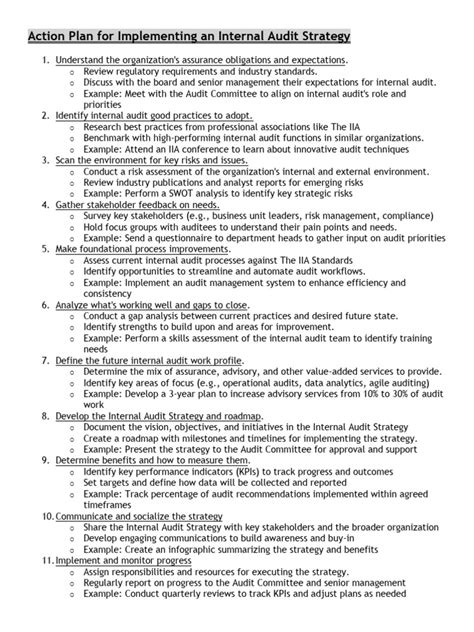 Action Plan For Implementing An Internal Audit Strategy 1715980042 Pdf Internal Audit Audit