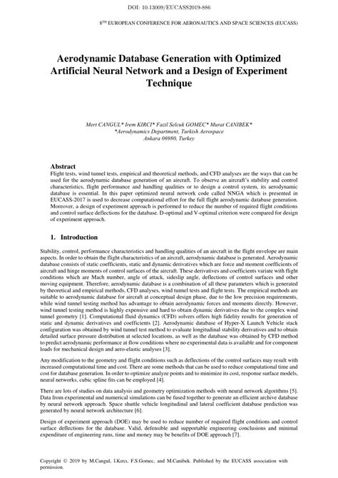 pdf aerodynamic database generation with optimized artificial neural